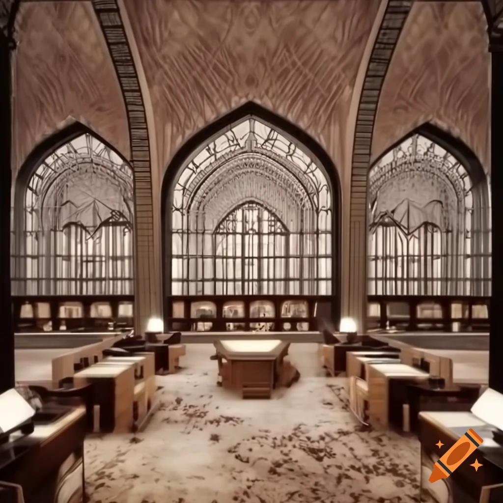 Large luxury islamic library with reading desks and reception area on ...