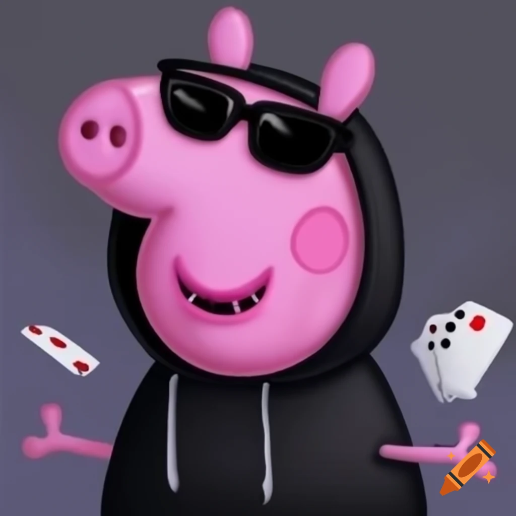 Stylized muscular Peppa Pig in hoodie and sunglasses holding poker ...