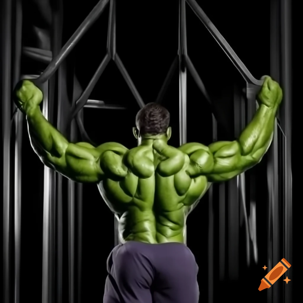 Hulk performing a calisthenics exercise on rings on Craiyon