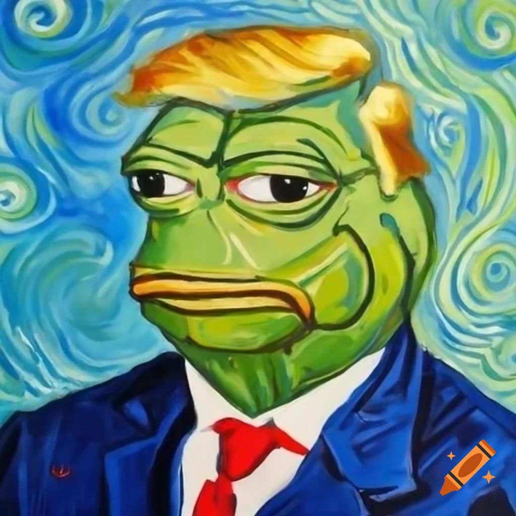 Impasto portrait of pepe the frog resembling trump, vivid van gogh ...