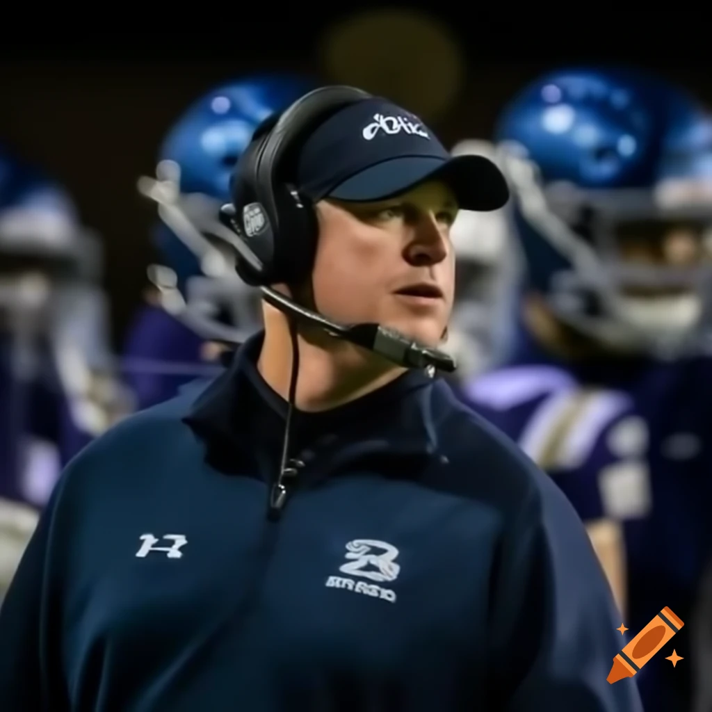 Football coach in visor and vest announcing achievements of the season ...