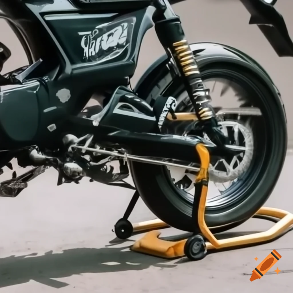 Moped secured with chain lock and wedge base for stability on Craiyon