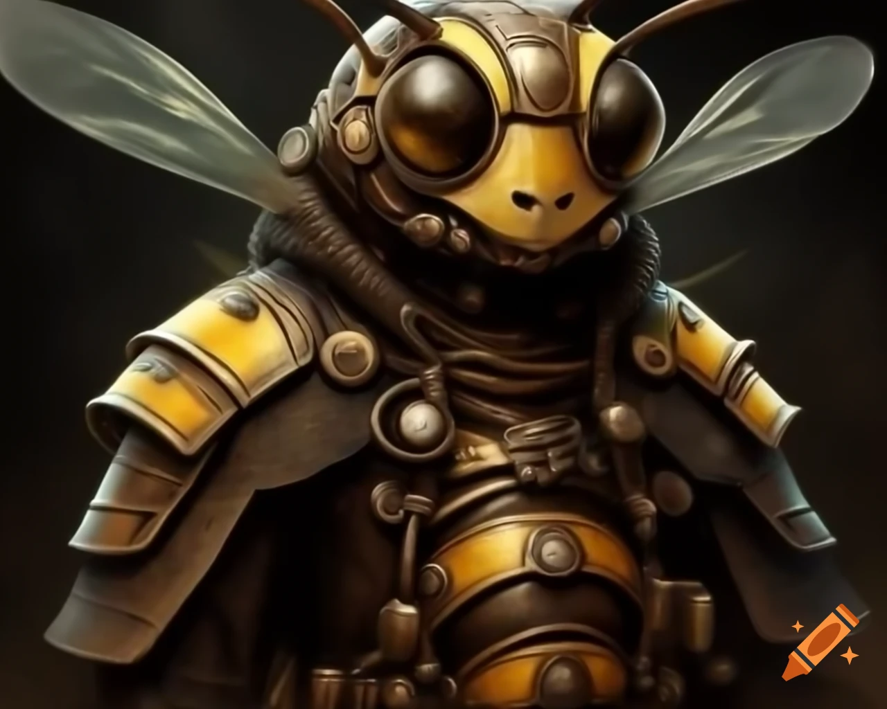 Steampunk humanoid bee monk soldier character design on Craiyon