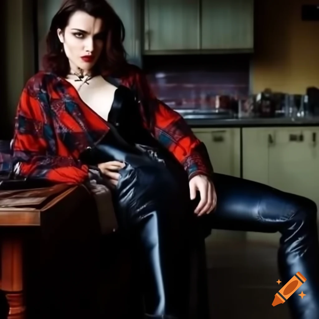 British actress Rachel Weisz in punk style with plaid shirt and leather ...