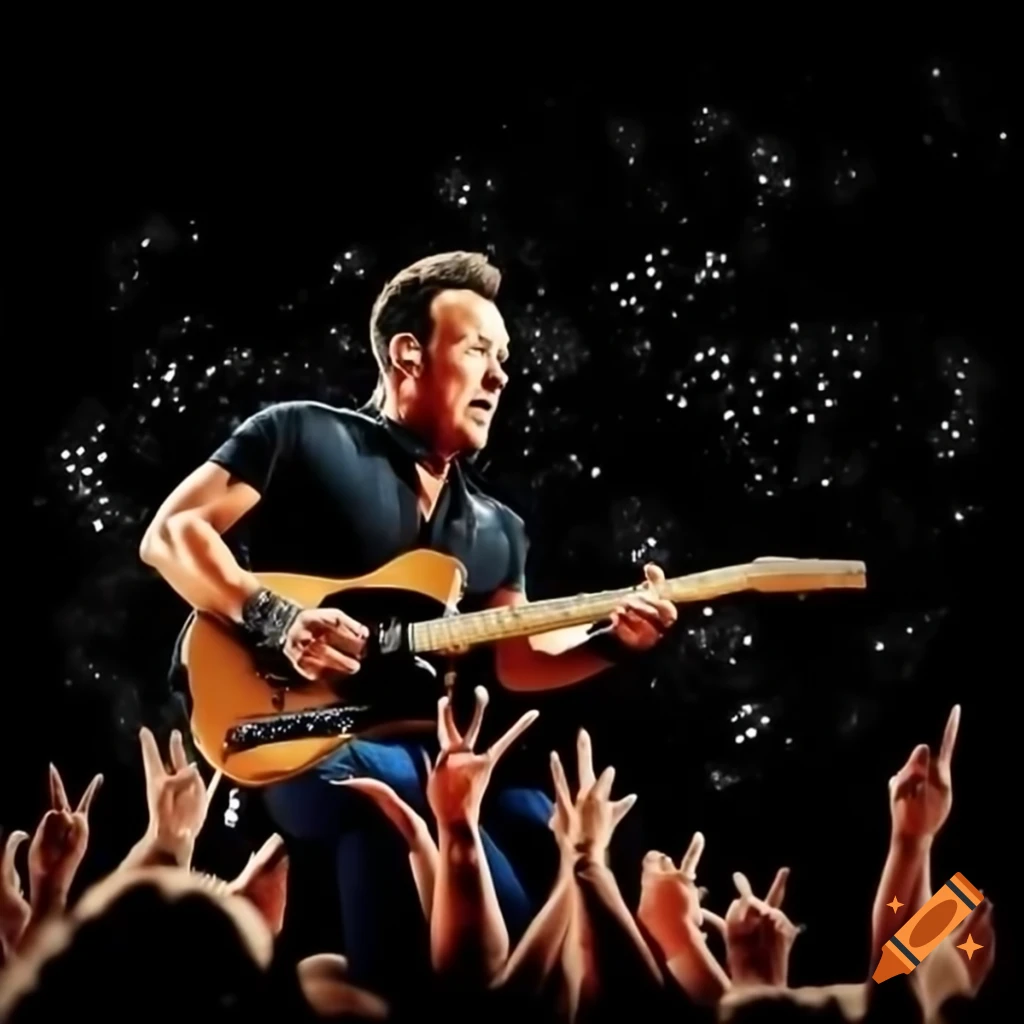 Bruce Springsteen performing electrifying concert with guitar, crowd ...