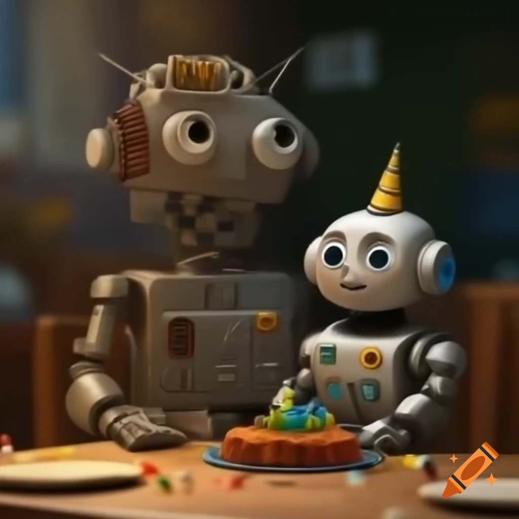 Happy birthday celebration for a robot boy on Craiyon