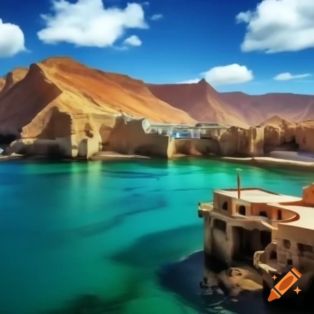 Picturesque Iranian coastal village with mosques and palaces between ...