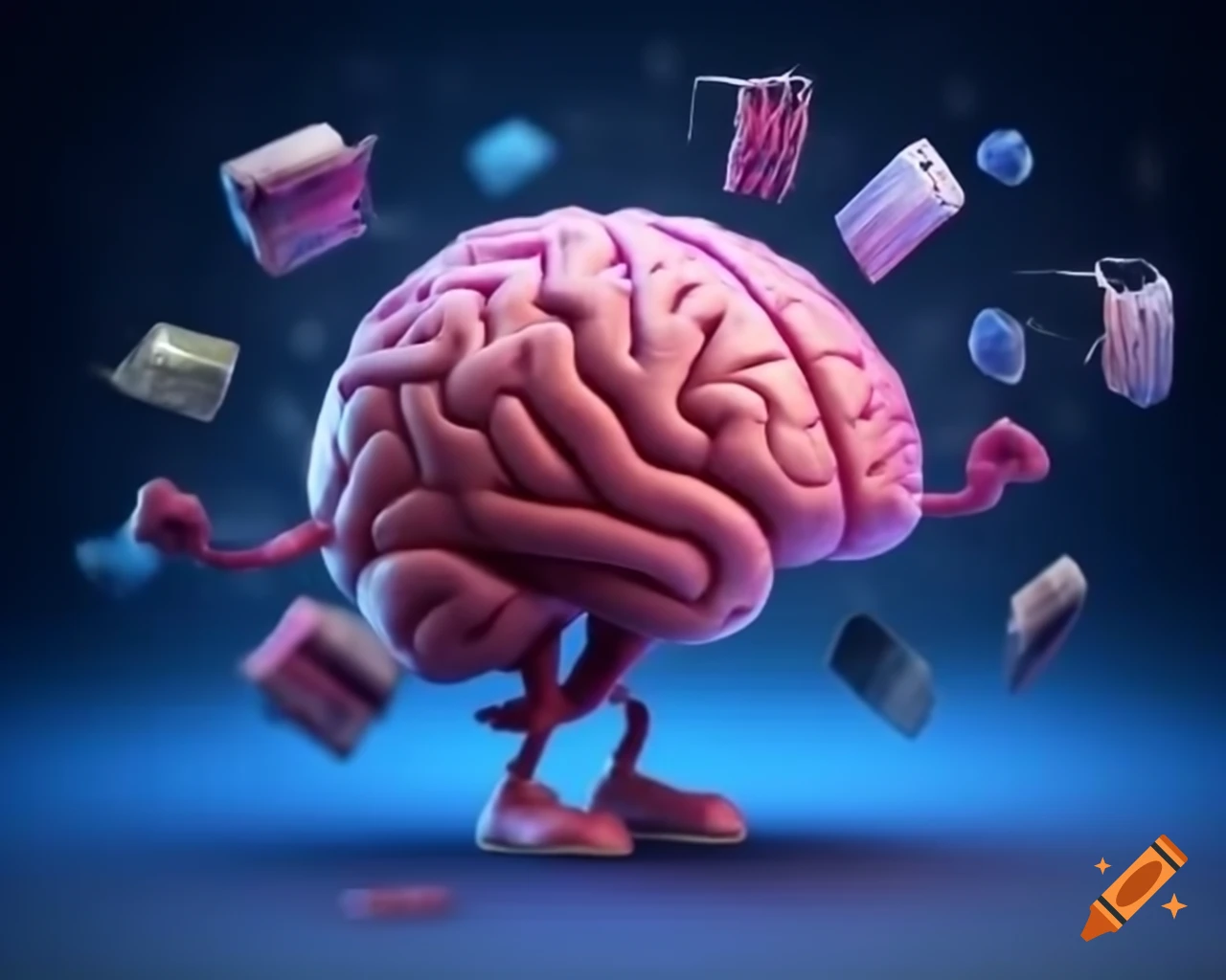 Cartoon representation of learning processes in the brain on Craiyon