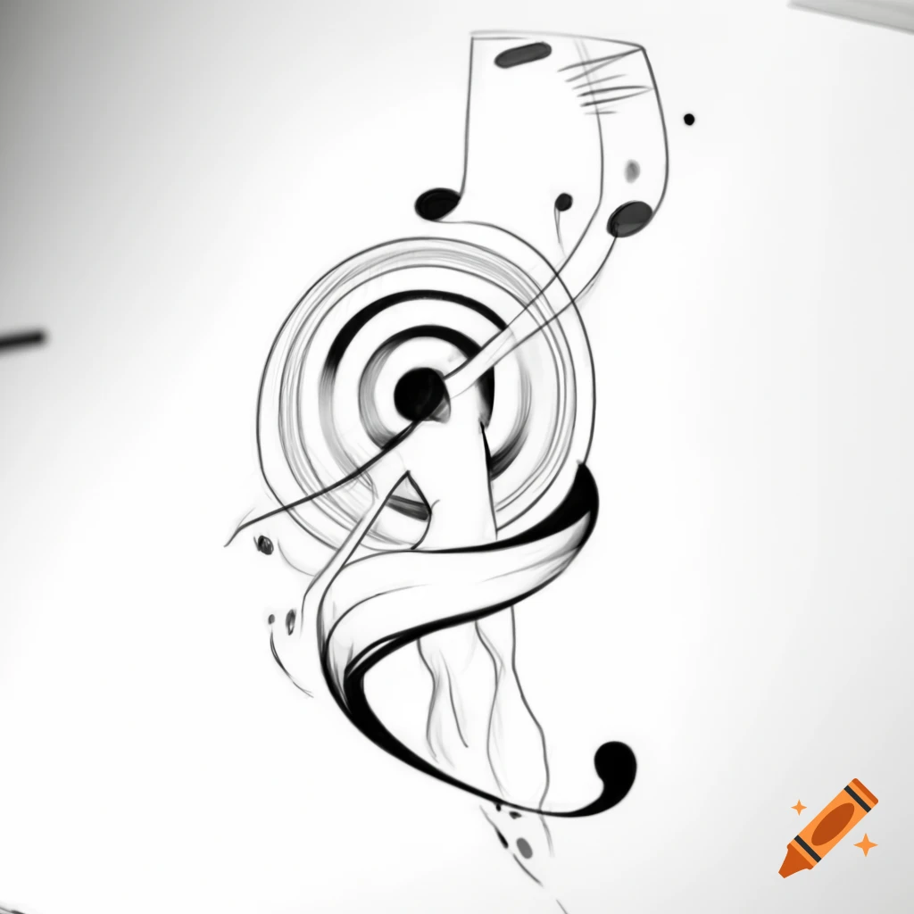 Abstract tattoo design featuring musical elements and intersecting ...