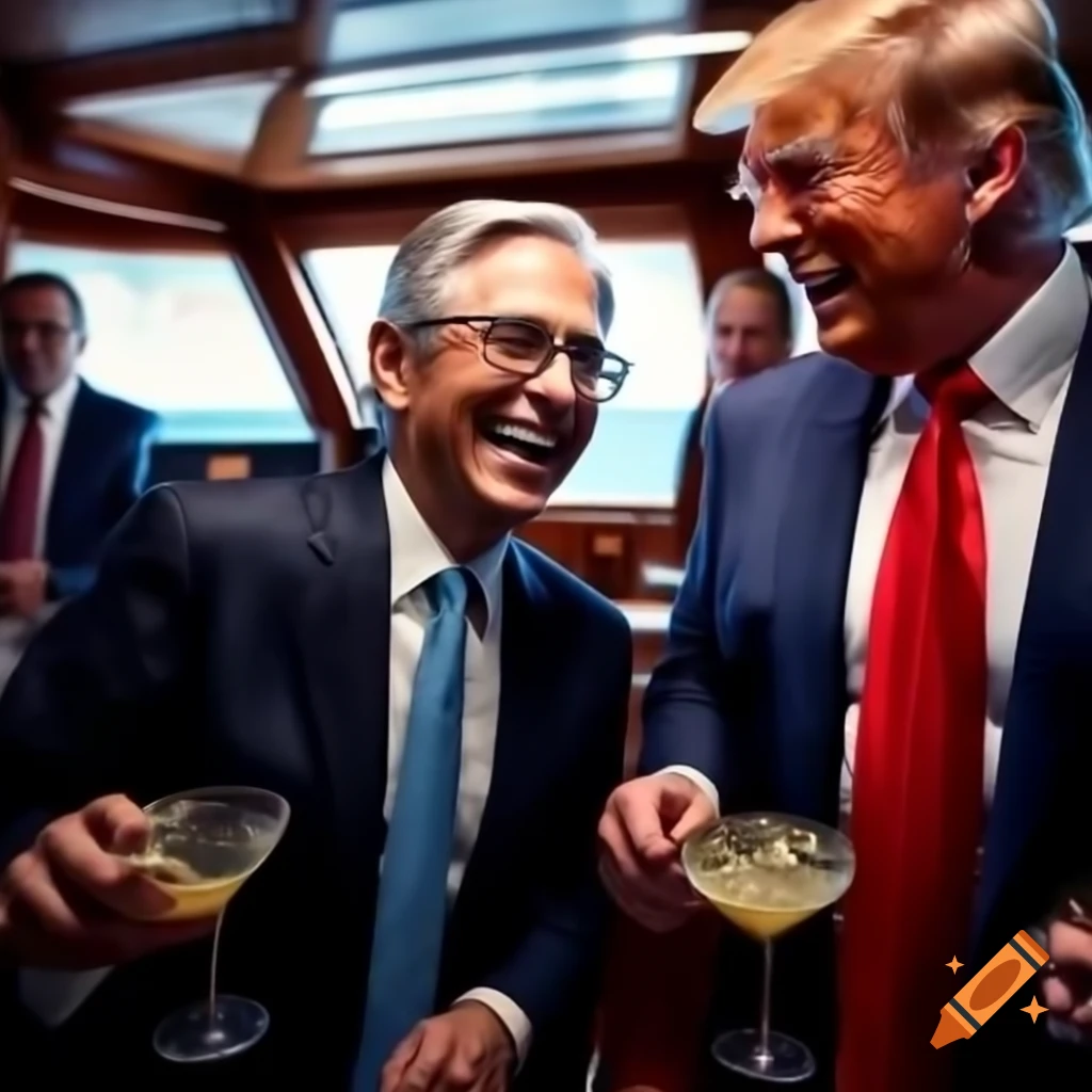 Merrick garland and trump laughing on a yacht while enjoying cocktails ...