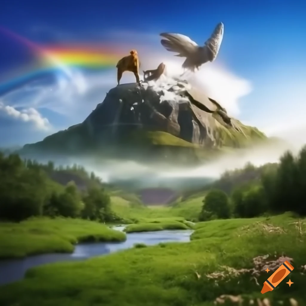 Noah's ark resting on Mount Judi after Great Flood under clear sky on ...