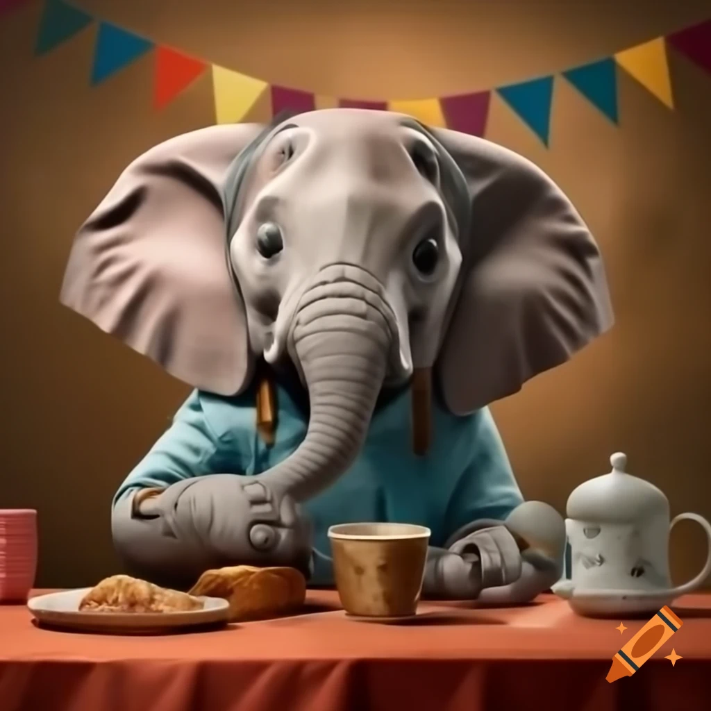 Elephant playfully using trunk to grab snack in a festive setting on ...
