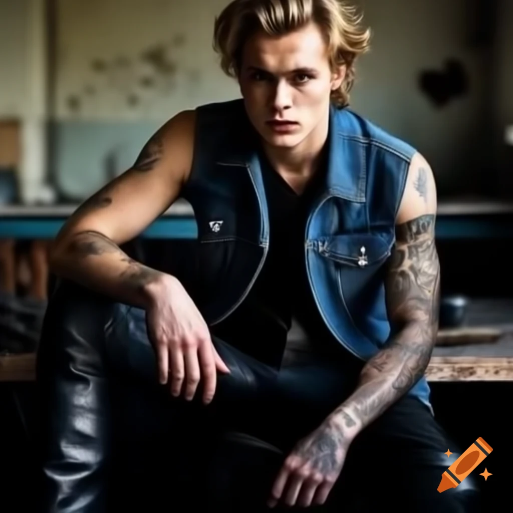 Ultra HD portrait of actor Heath Ledger in punk style with denim jacket ...