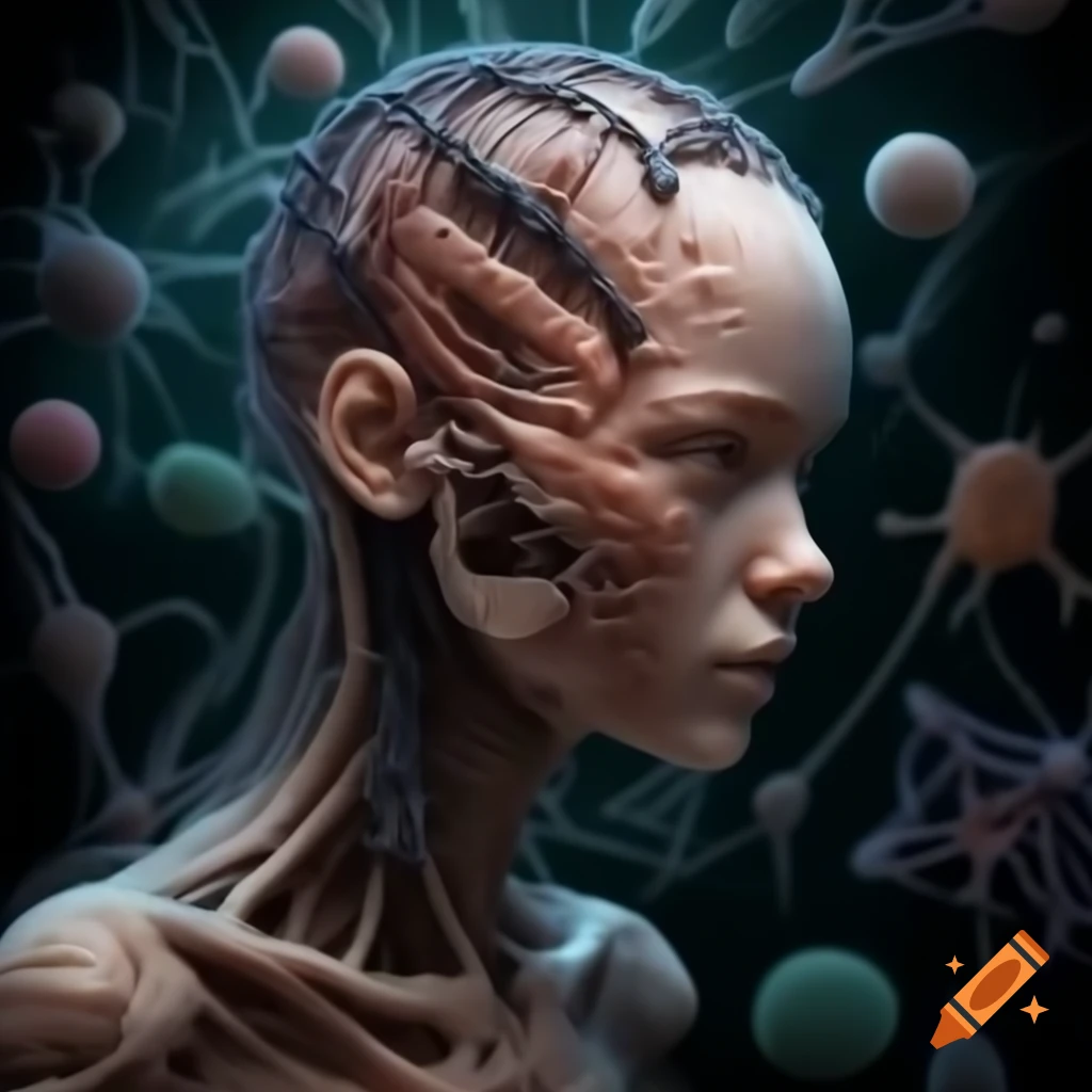 Intricate illustration of human skin as a complex ecosystem with ...