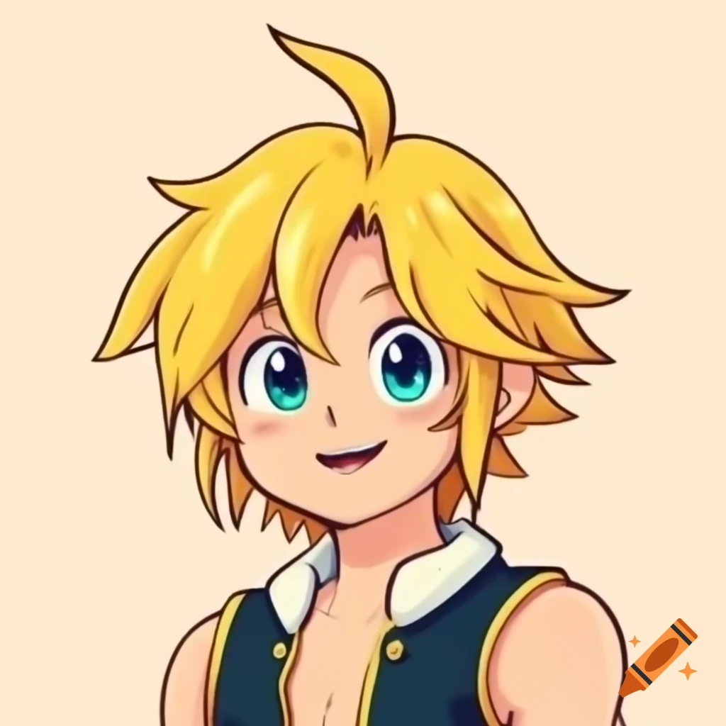 Meliodas from The Seven Deadly Sins smiling in cartoon style on Craiyon