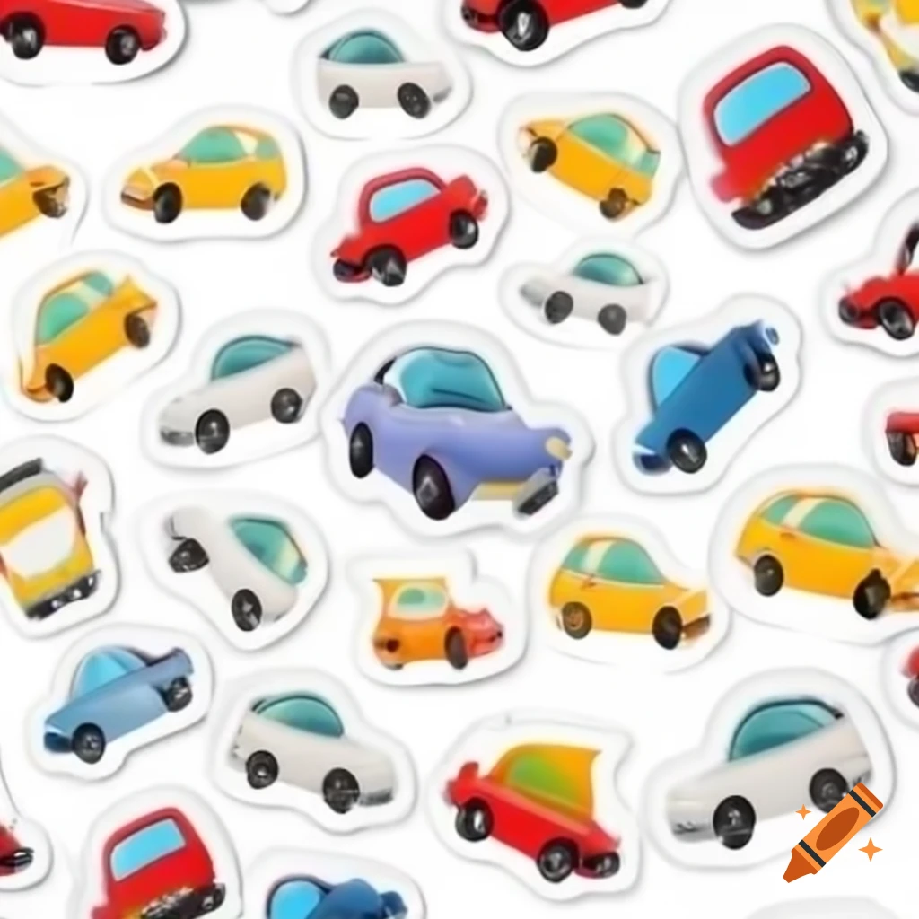 Collection of cartoon car stickers on a sticker sheet on Craiyon