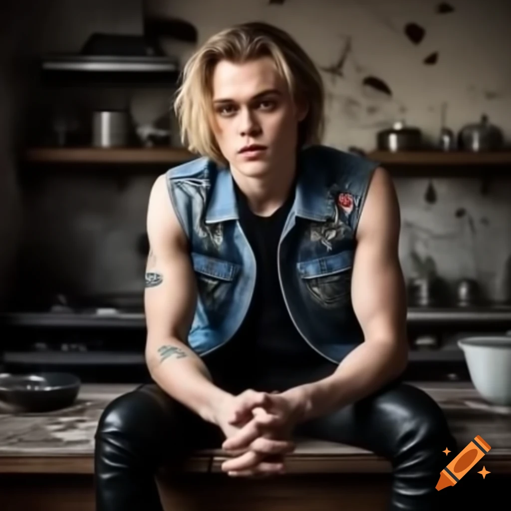 Ultra HD portrait of actor Heath Ledger in punk style with denim jacket ...