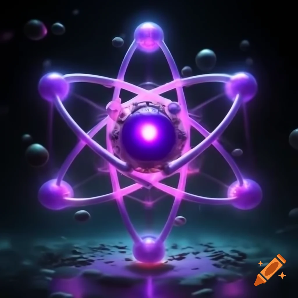 Glowing purple atom radiating ethereal luminescence, creating ...
