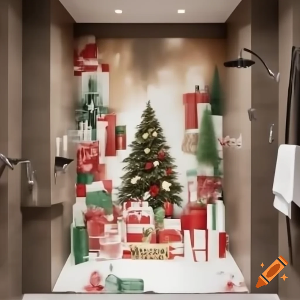 Luxury Christmas-themed bathroom featuring a walk-in shower on Craiyon