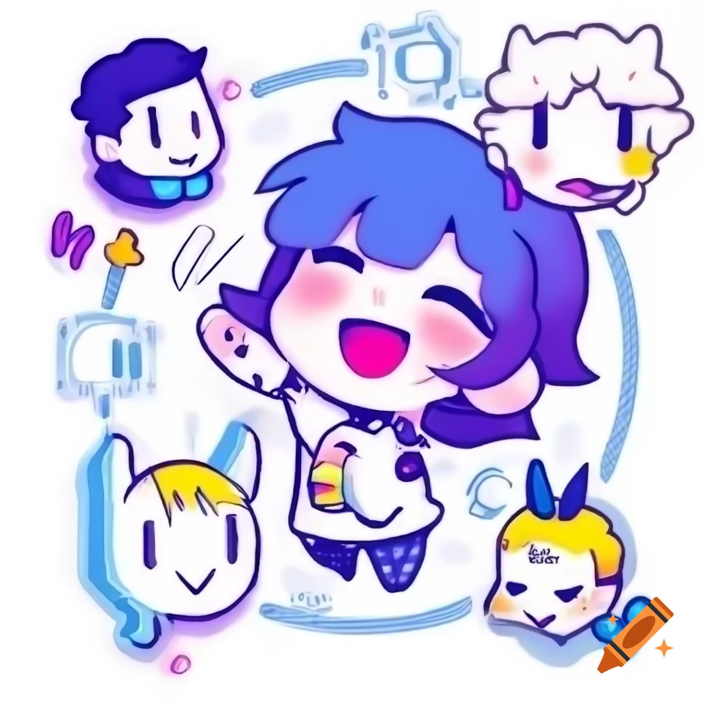 Playful logo featuring chibi characters with digital elements like ...