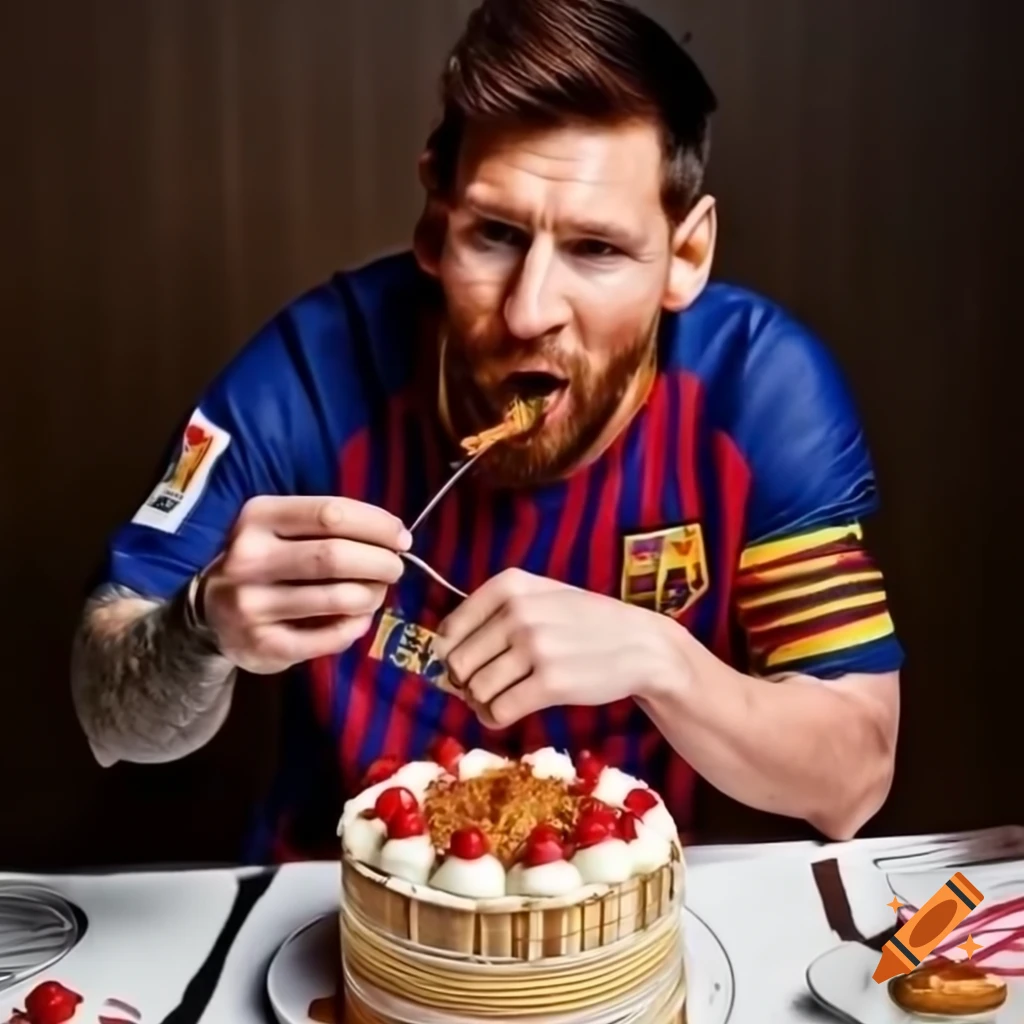 Lionel messi enjoying a cake on Craiyon