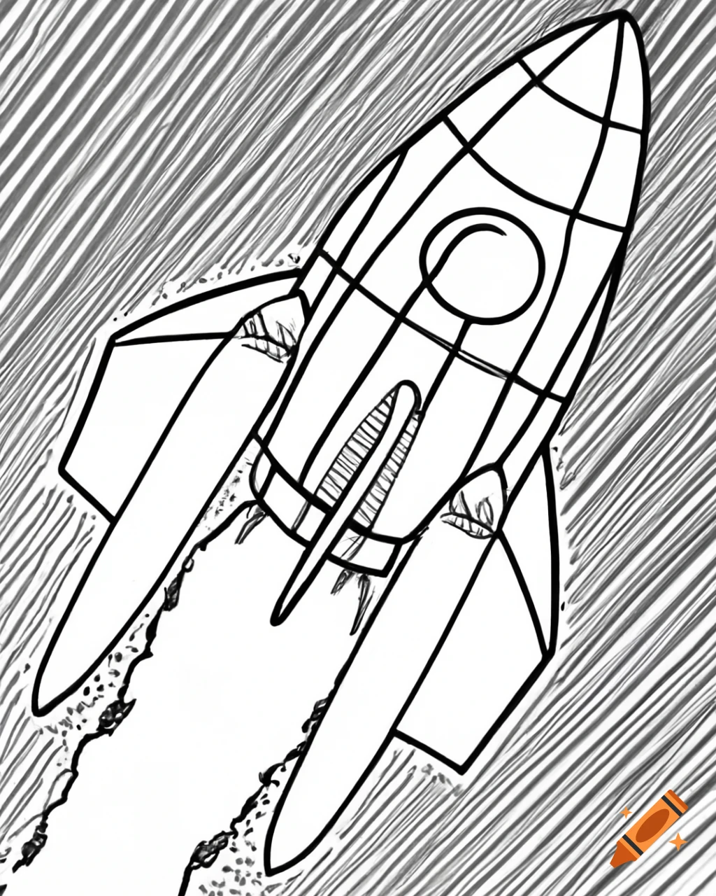 Realistic lineart of a vertically flying rocket with separated stages ...