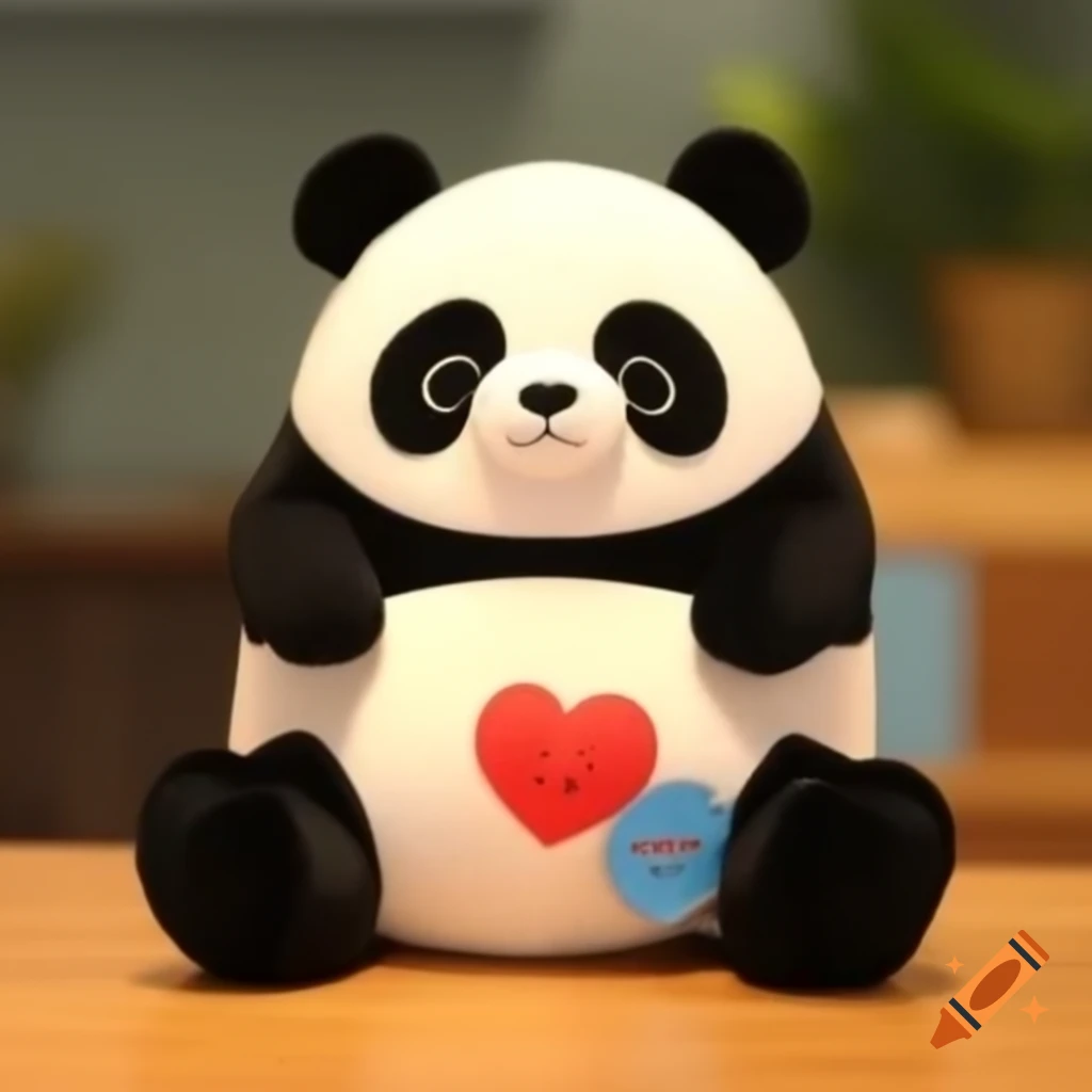 Squishy panda plush toy with heart-shaped patch on chest on Craiyon