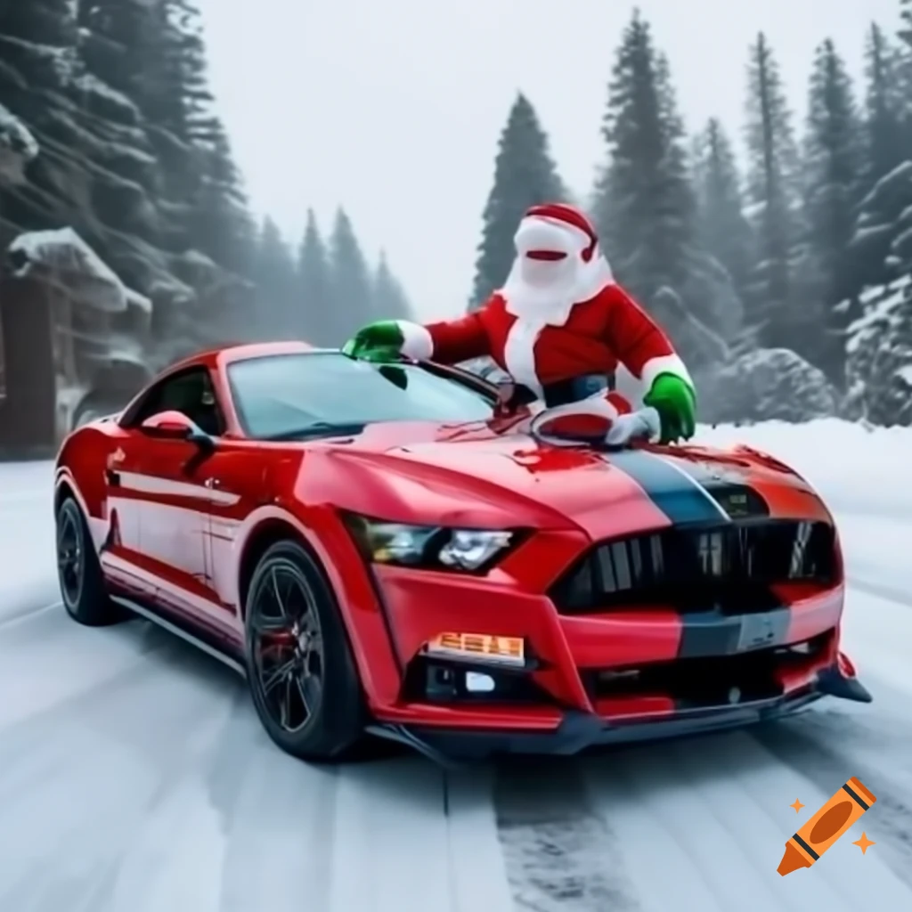 Ford mustang themed winter santa decoration on Craiyon