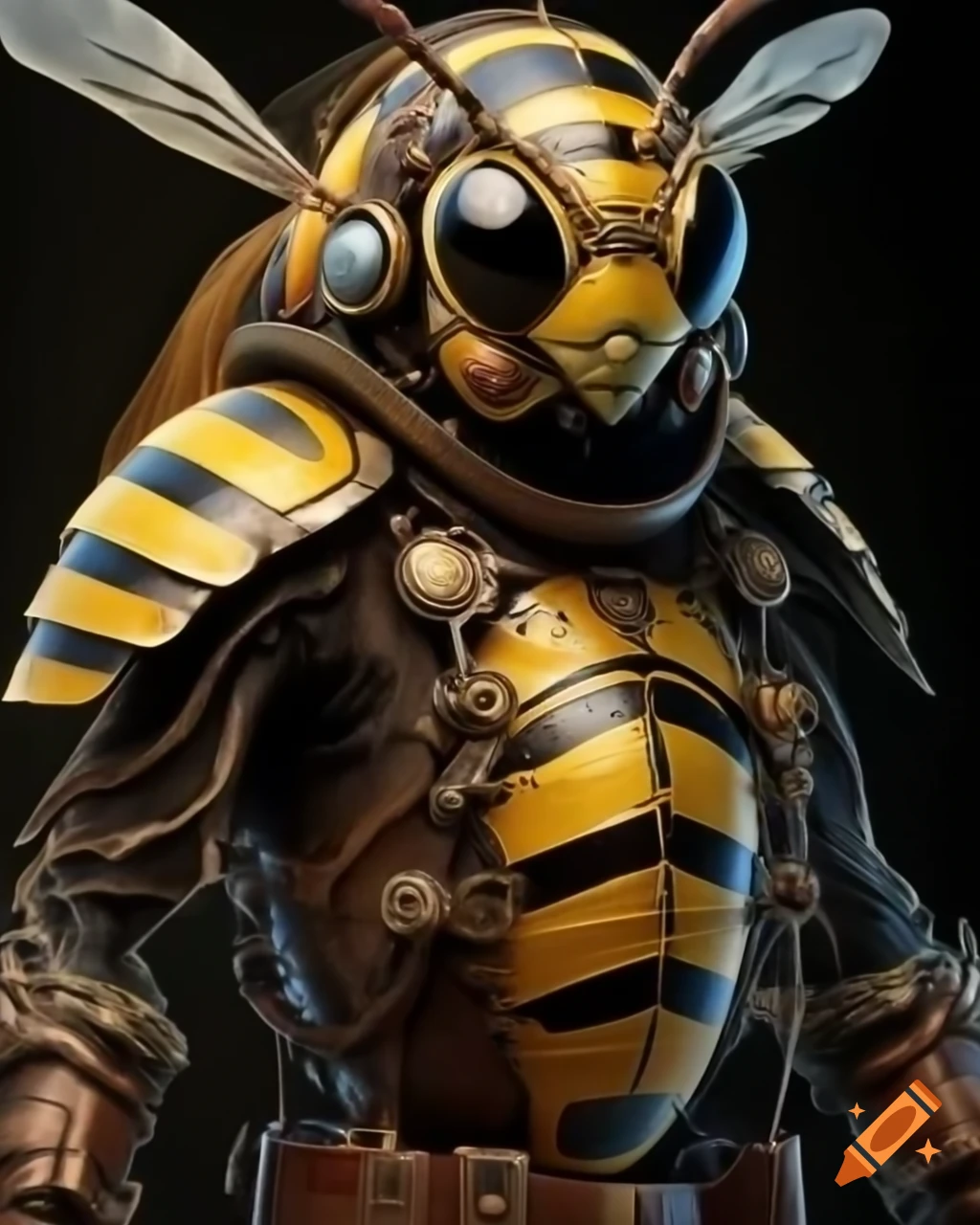 Steampunk-style bee with armor and intricate details on Craiyon