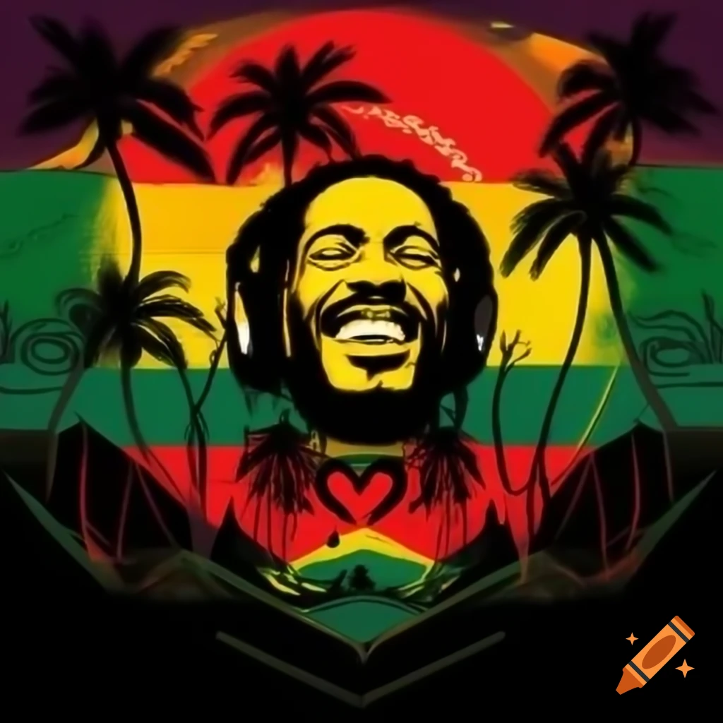 Vibrant reggae-themed image representing a music collection on Craiyon