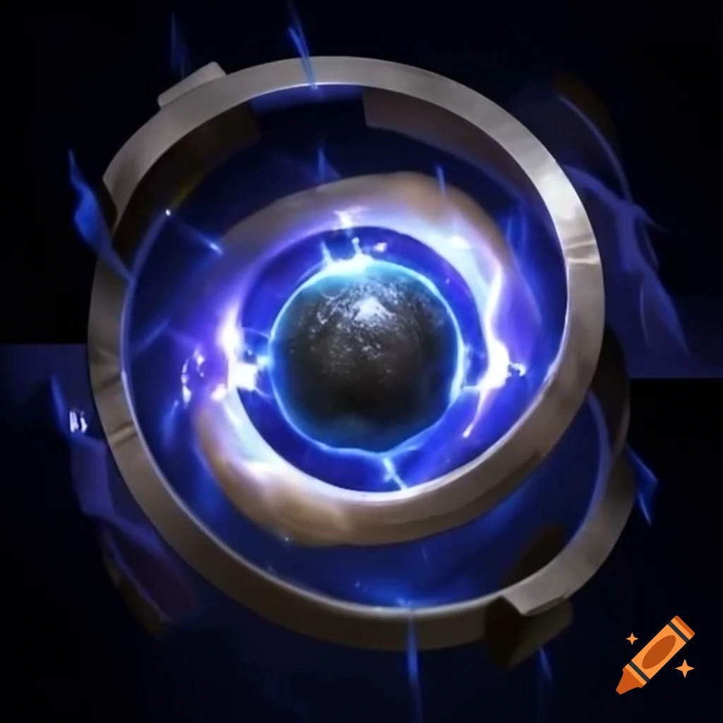 Floating orb of energy with black metallic ring, forming miniature ...
