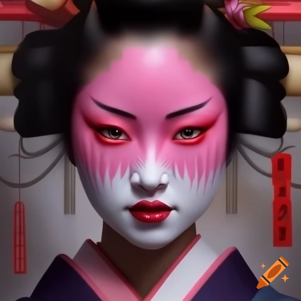 Traditional geisha painting with pink mask on Craiyon