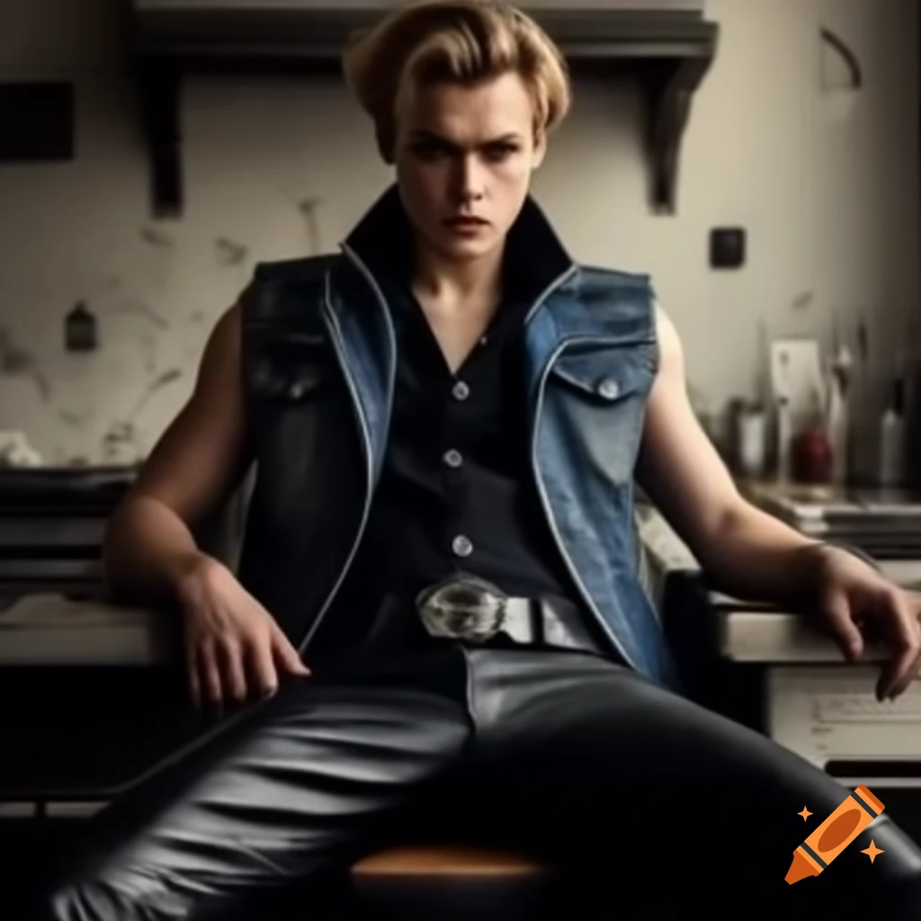 Ultra HD portrait of actor Heath Ledger in punk style with denim jacket ...