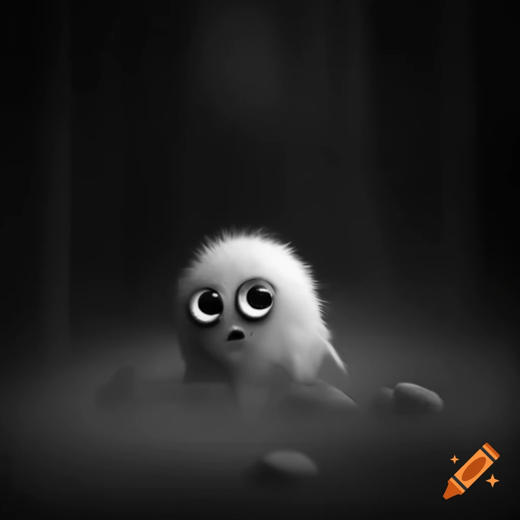 Small skinny white monster with big googly eyes in a dark setting on ...
