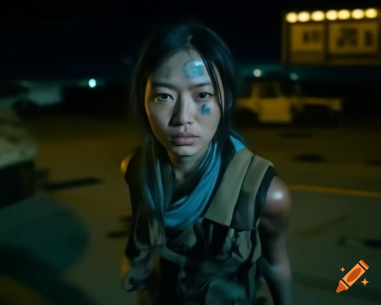 Photorealistic portrait of young Japanese woman with determined ...