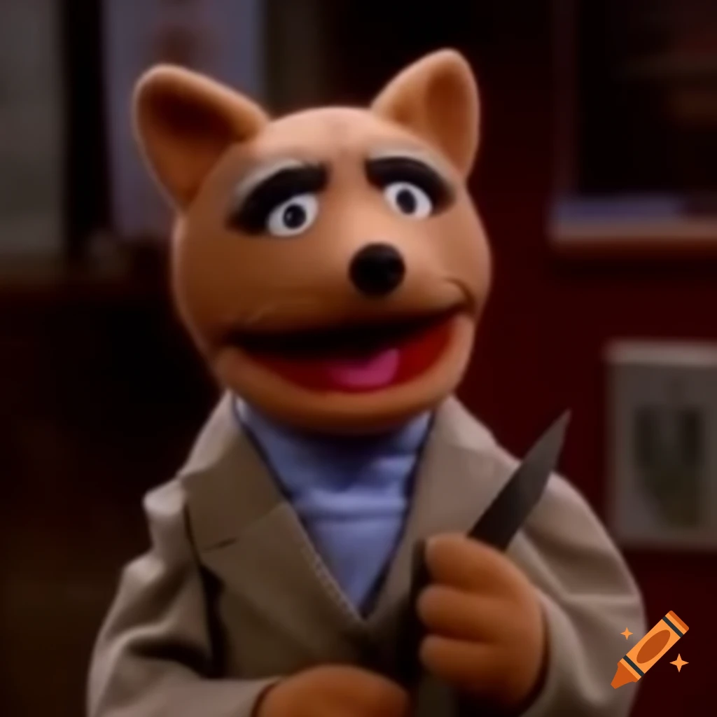 90s sitcom puppet fox holding a knife on Craiyon