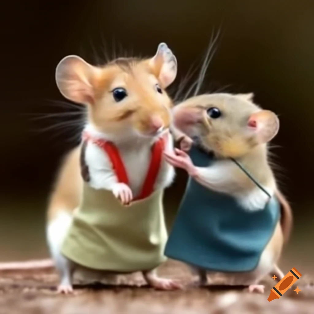 Mother mouse in apron caring for playful little mice on Craiyon