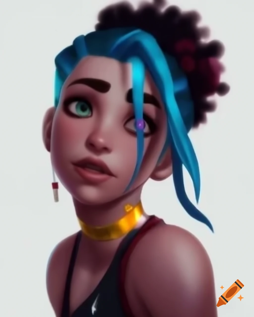 Realistic depiction of Jinx from Arcane with afro hairstyle and ...
