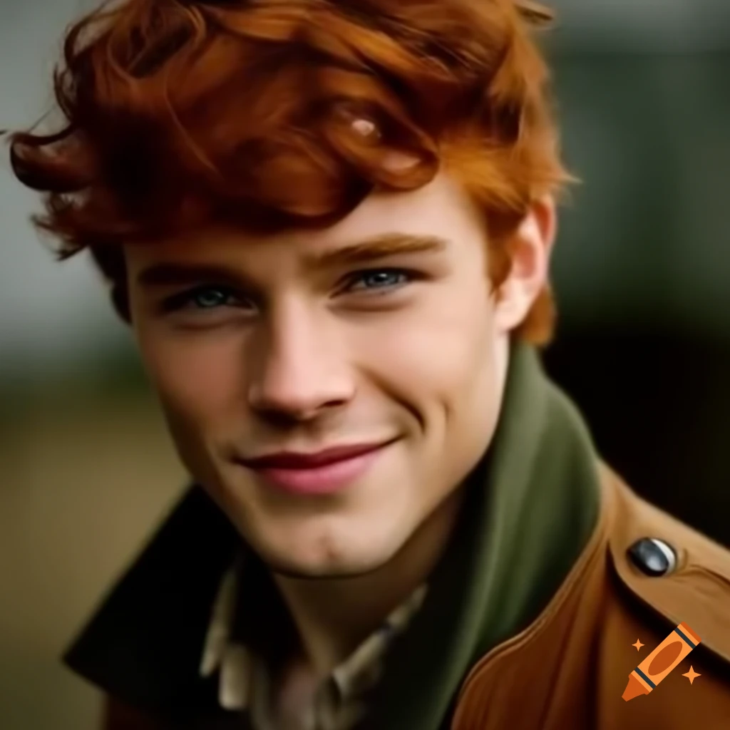 Young Irish-American man with auburn hair and green eyes in stylish ...