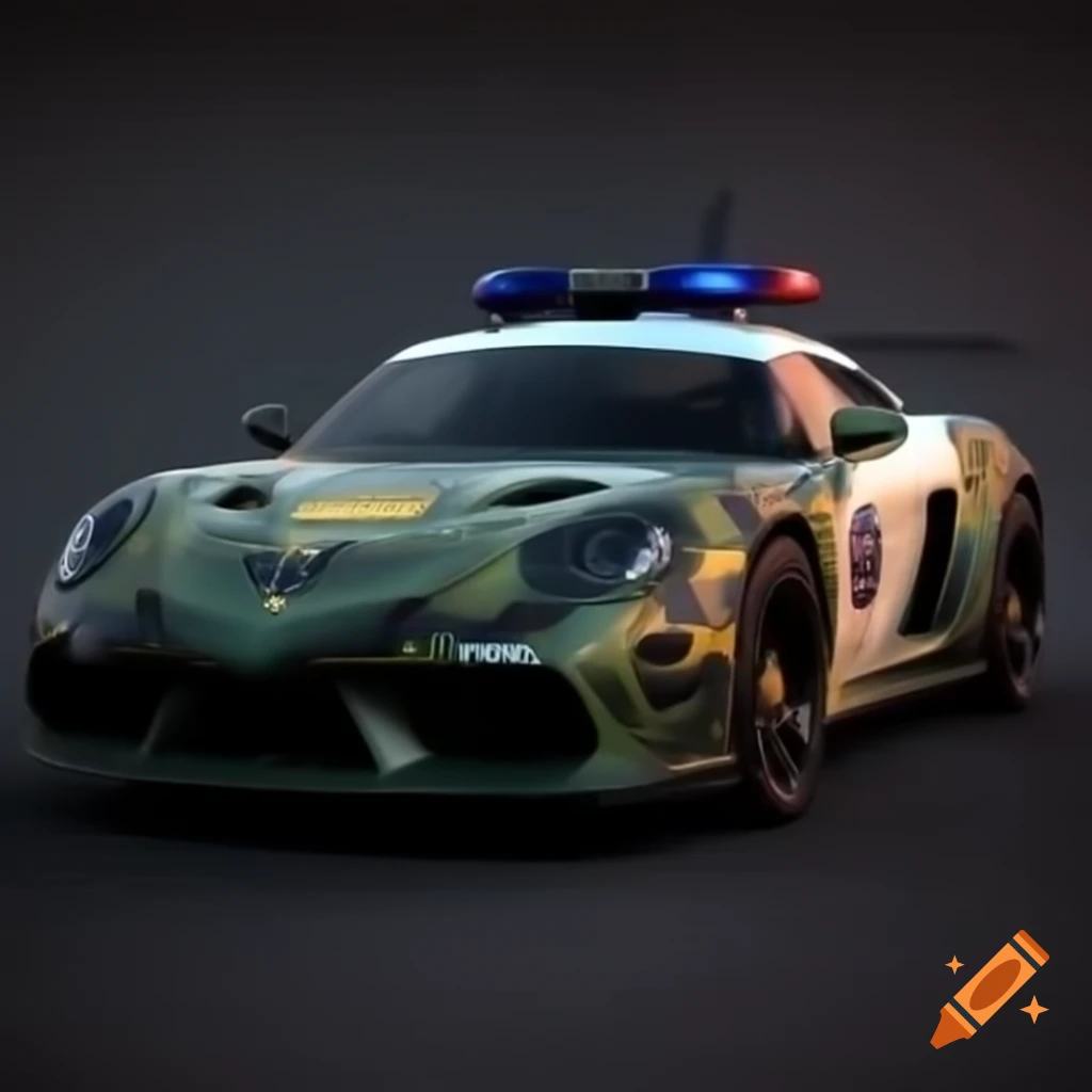 High-performance police sports car camouflaged with Spanish RP-1 flag ...