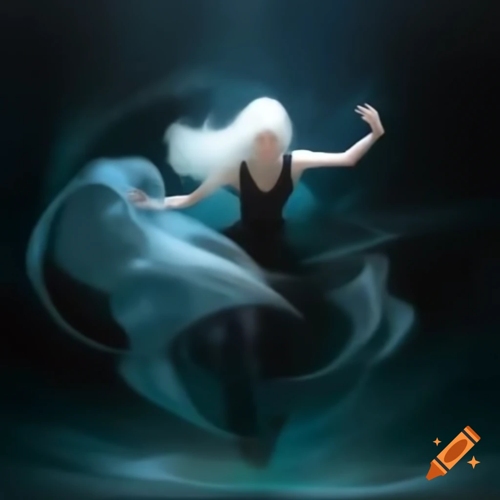 White-haired changeling performing ethereal dance in swirling shadows ...