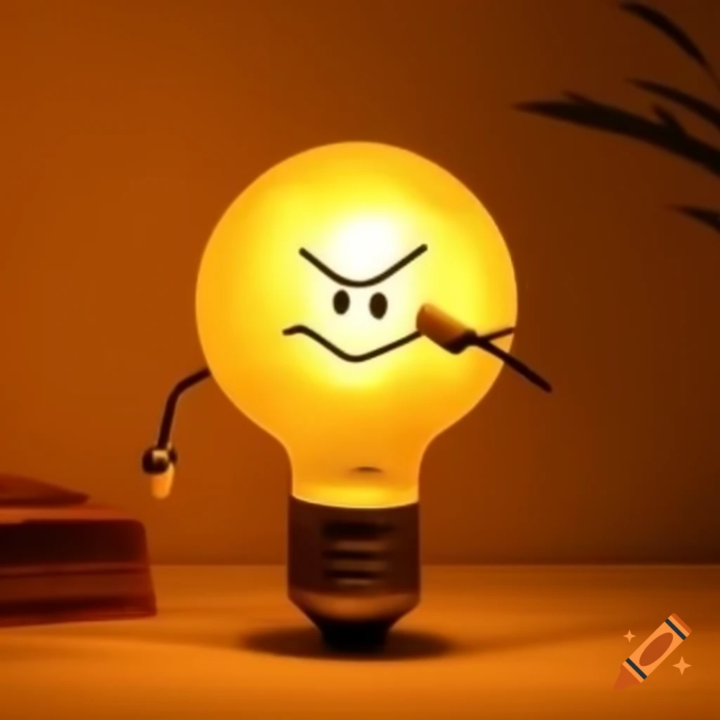 Cartoon of led table lamp with screaming face fleeing from an old bulb ...