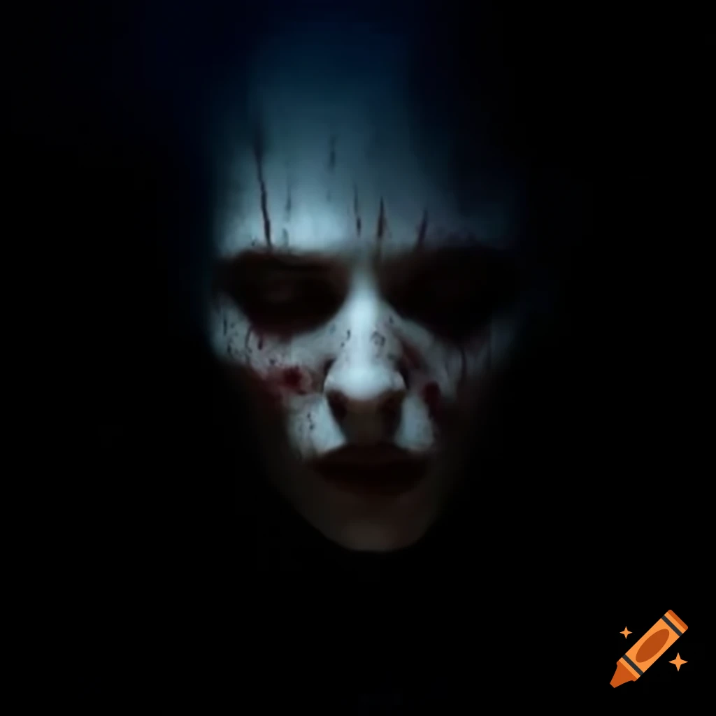 Dark abstract photorealistic disturbing face with disfigured features ...