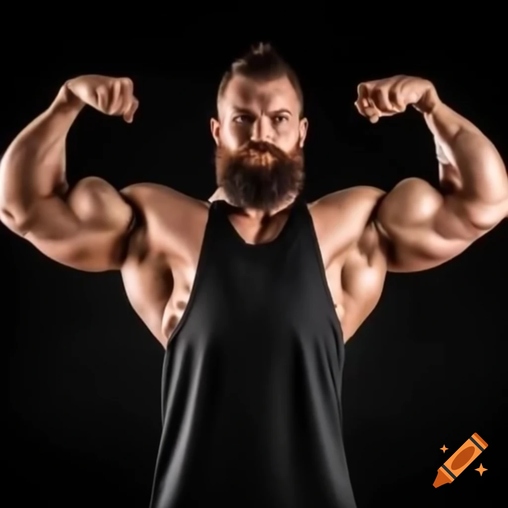 Bearded bodybuilder flexing strong biceps on Craiyon