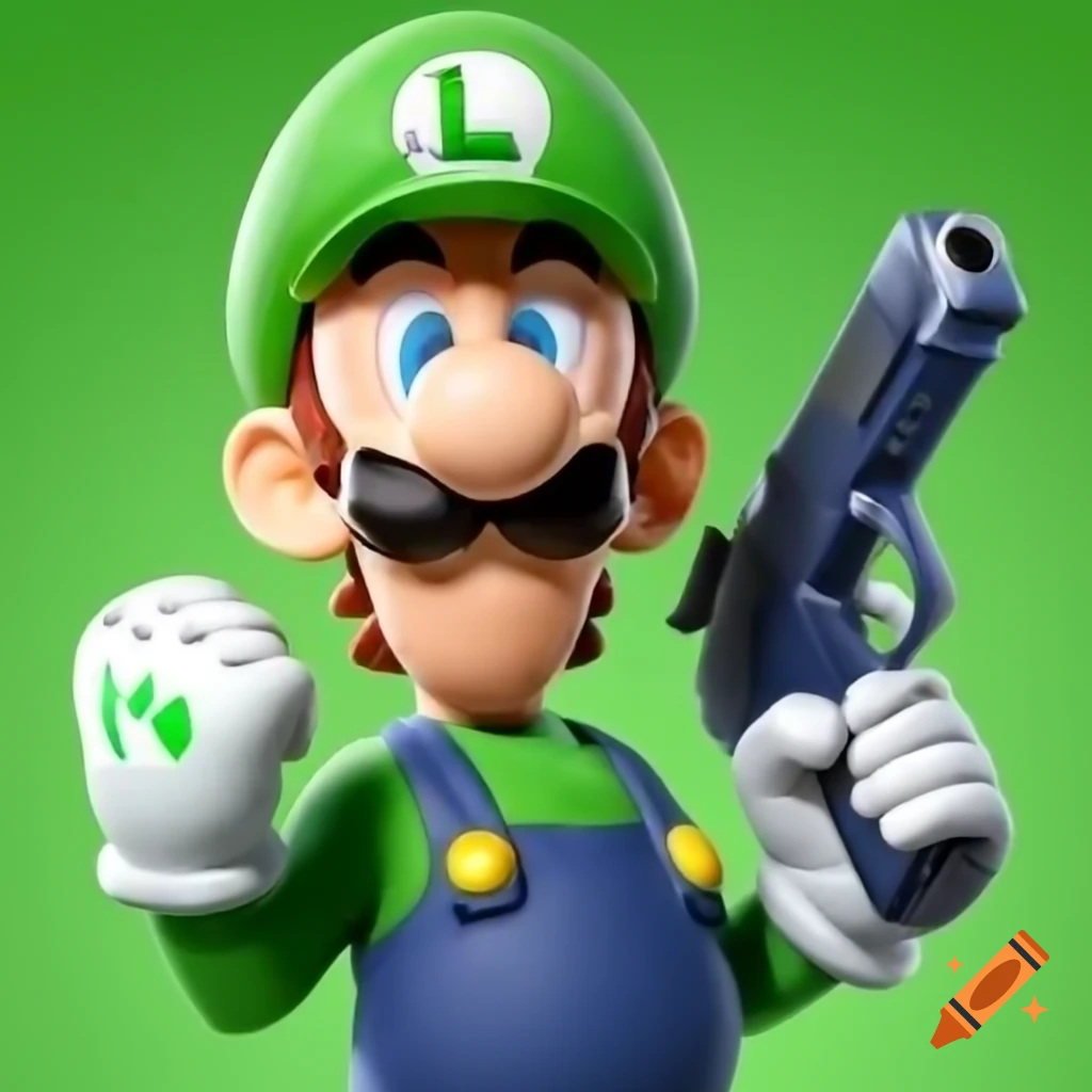 Luigi character holding a gun on Craiyon