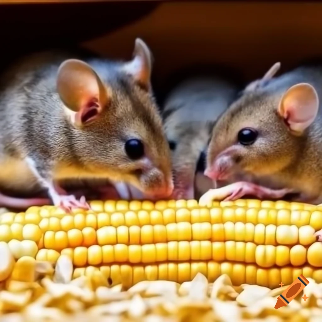 Mice eating grain and corn inside a house on Craiyon