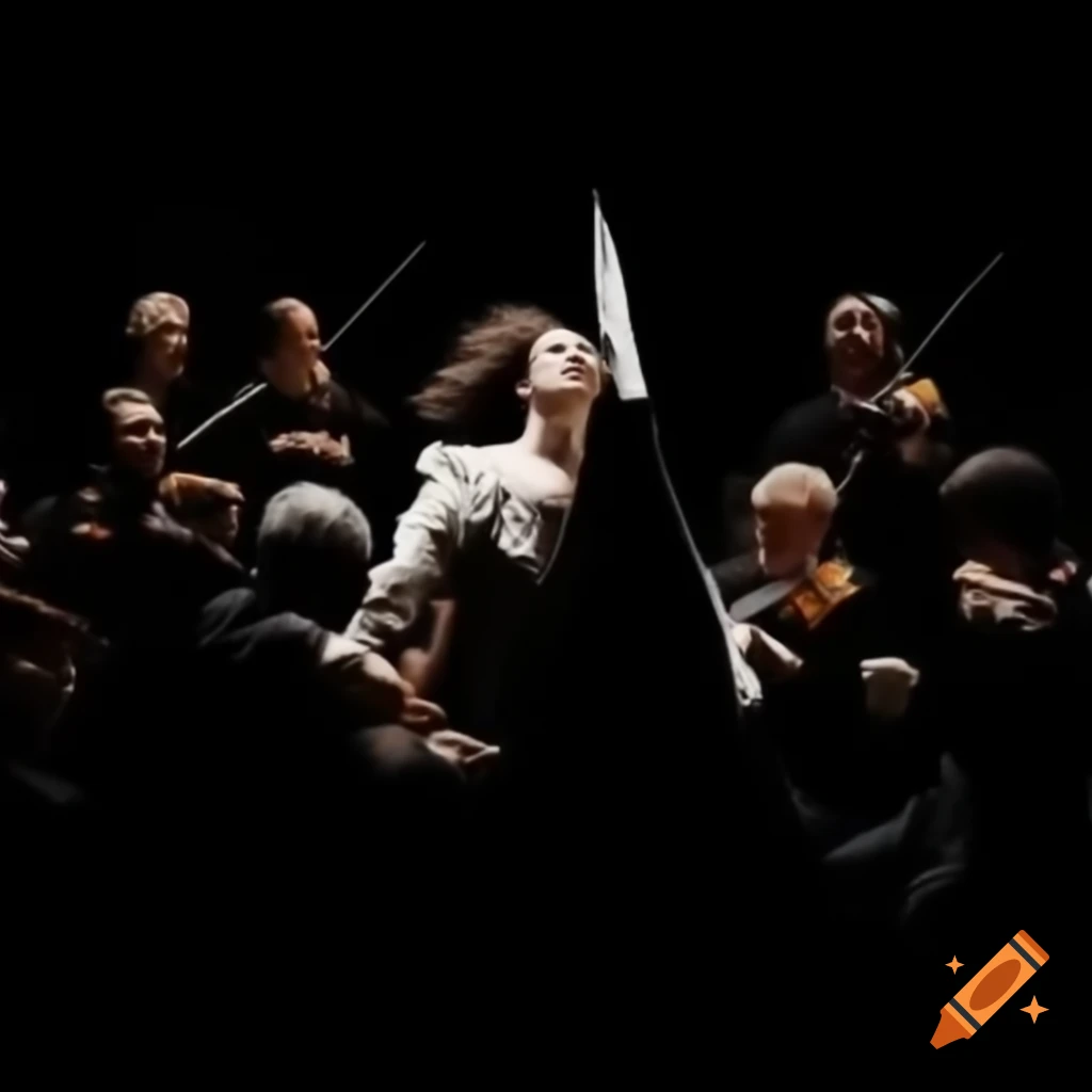 Church orchestra silhouetted during dramatic performance of Mozart's ...
