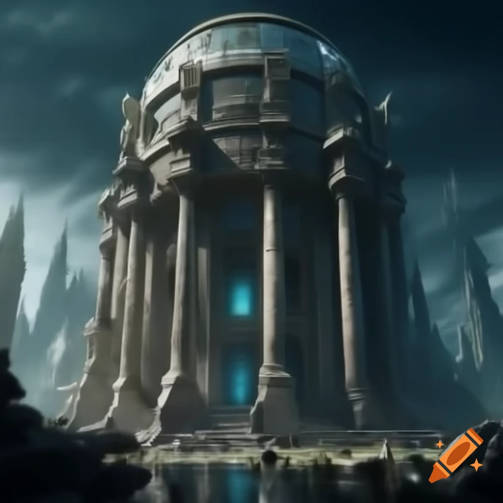 Futuristic roman-inspired building in a sci-fi setting on Craiyon