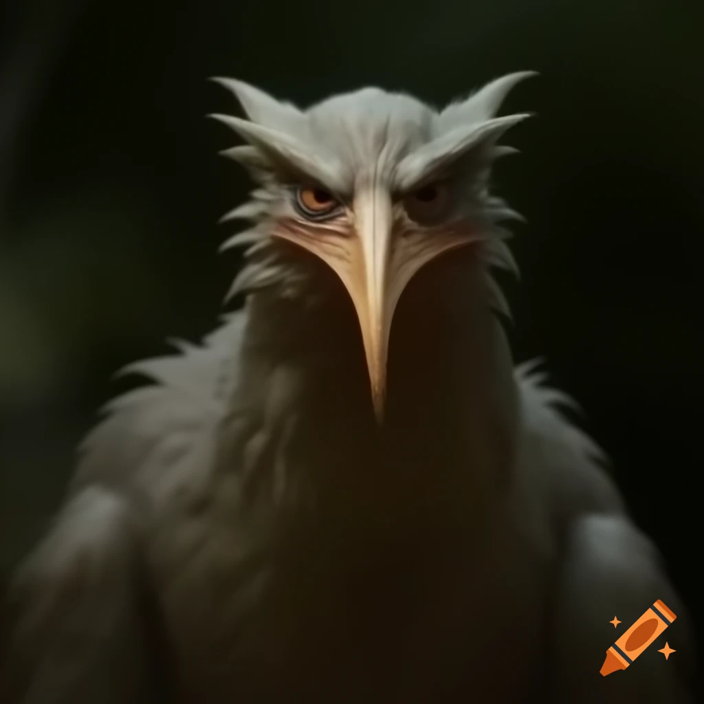 Terrifying bird monster with long toothed beak and wide eyes on Craiyon