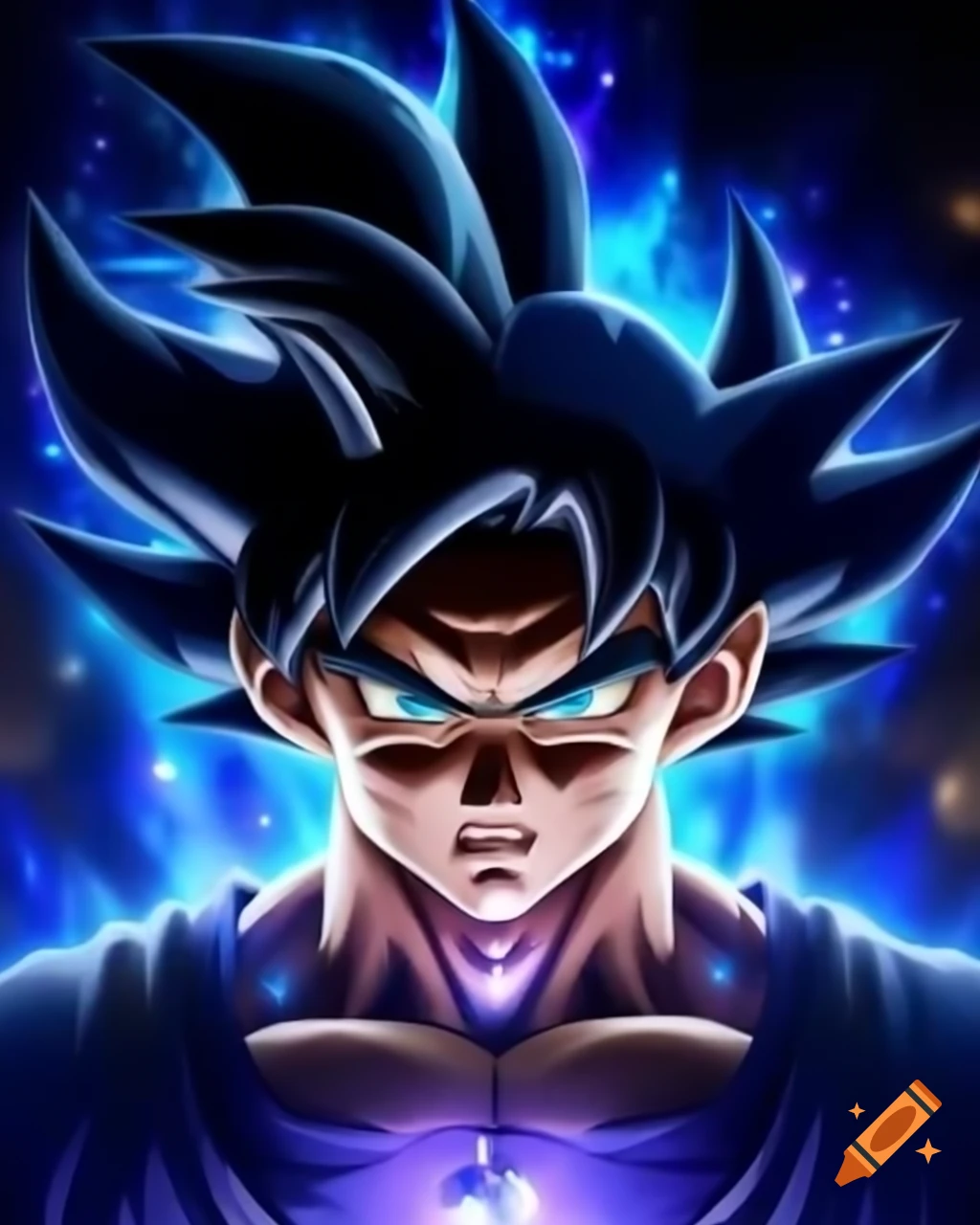 Crystalline hair of goku radiating prismatic light with galaxy-like ...